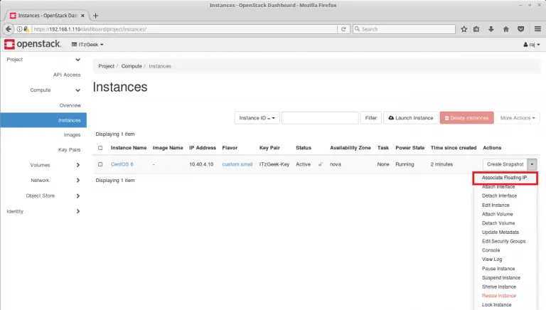 How to Launch an OpenStack Instance using Horizon Dashboard