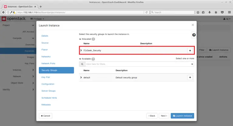How to Launch an OpenStack Instance using Horizon Dashboard